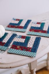 Mountain Lodge Log Cabin Quilted Coasters - We Like Quilting