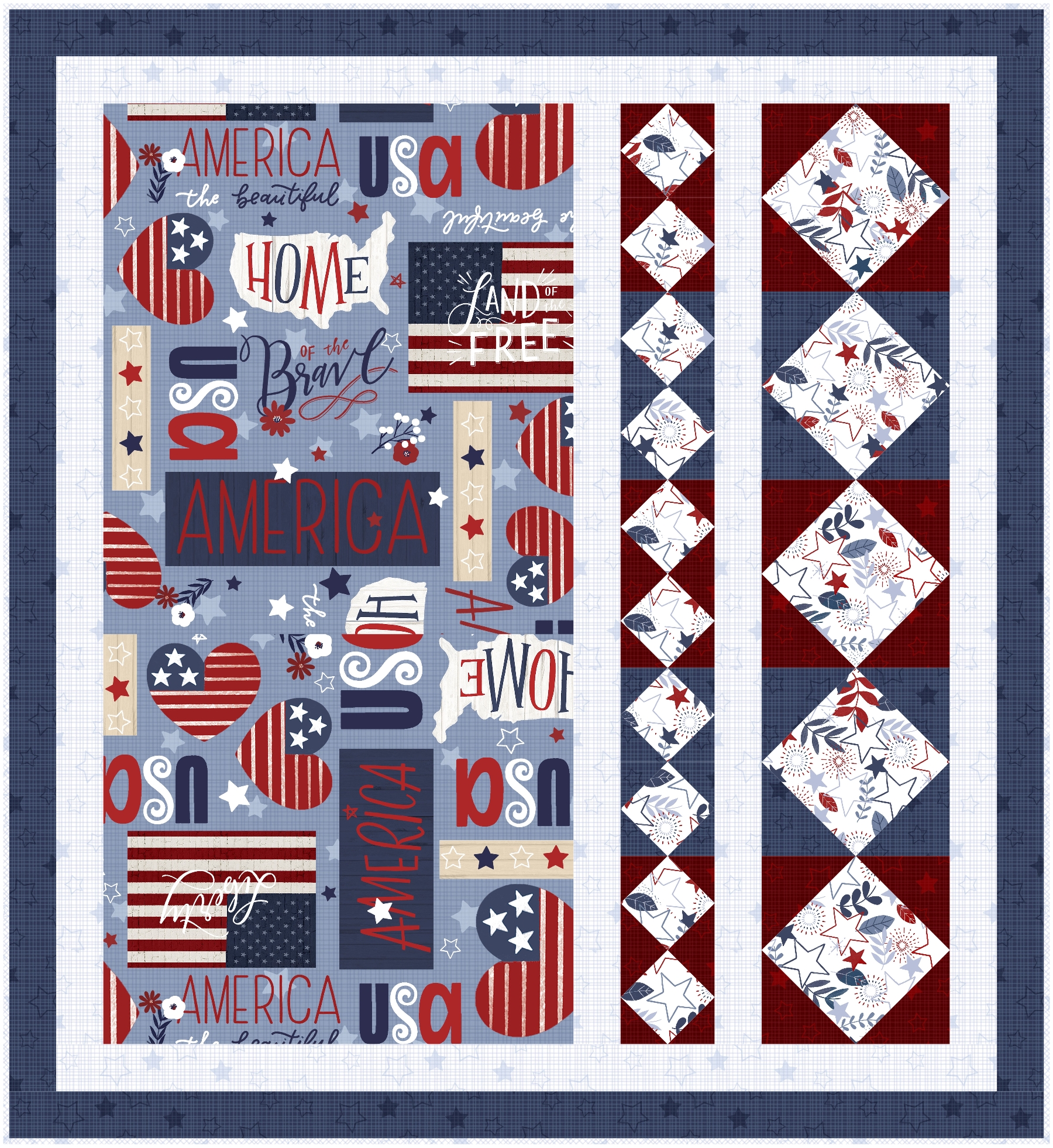 America the Beautiful Dutch Tiles Panel Quilt - We Like Quilting