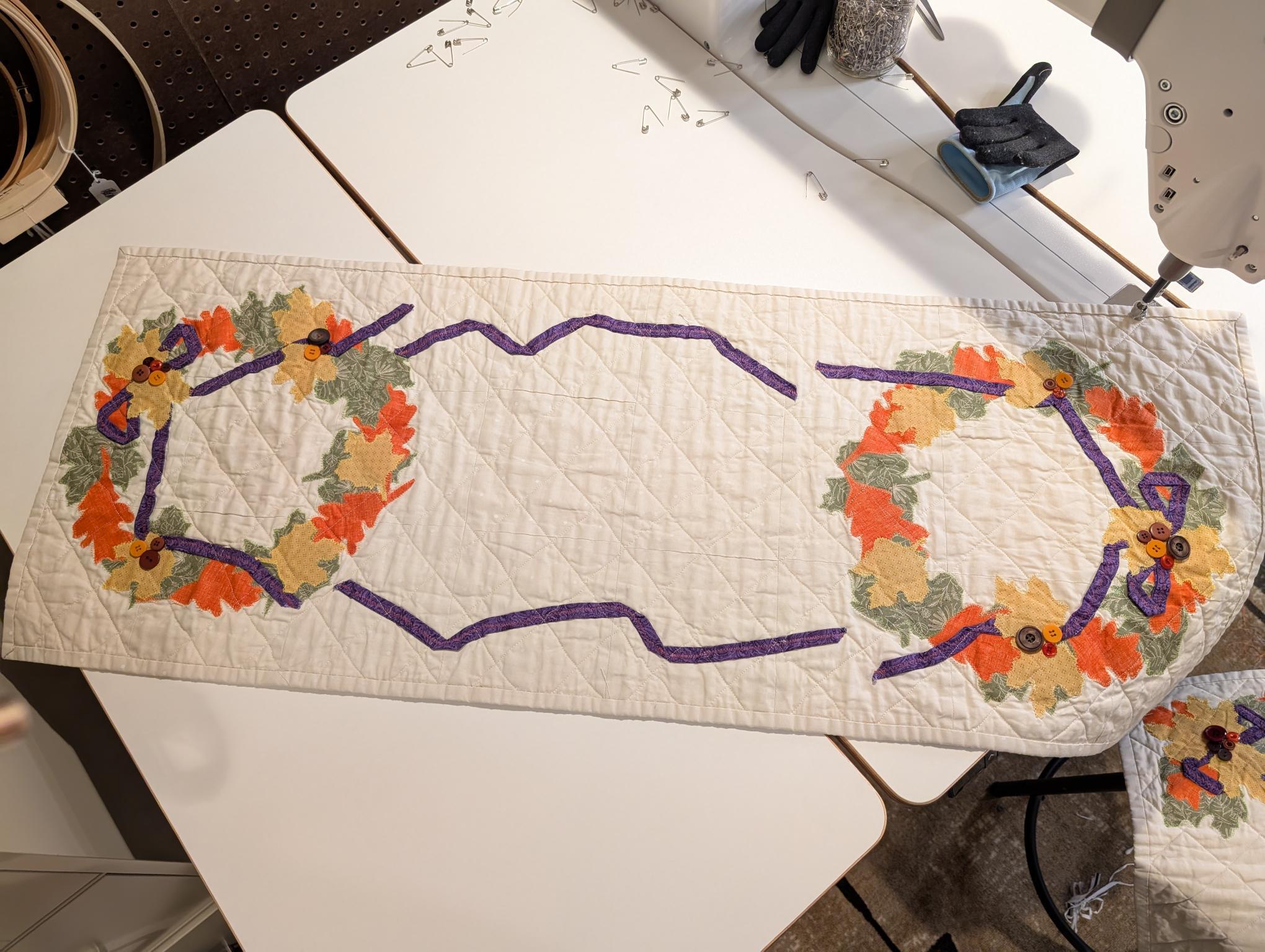 Giving Thanks Fall Wreath Table Runner Set - We Like Quilting
